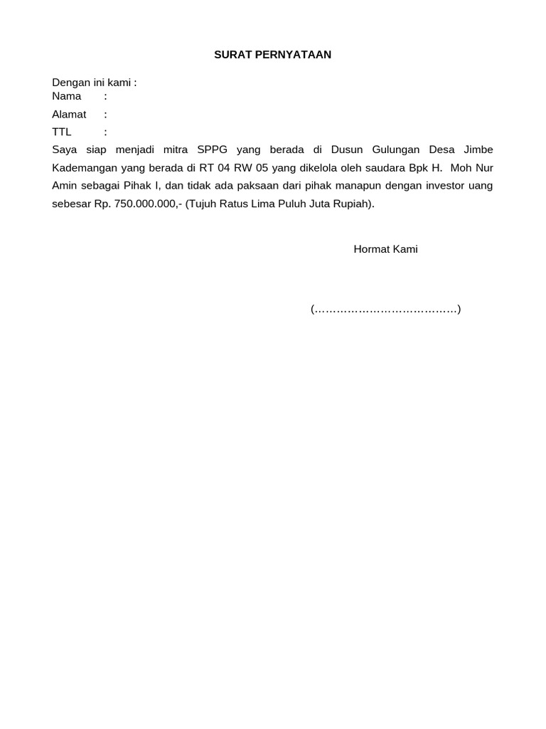 Surat Pernyataan SPPG | PDF