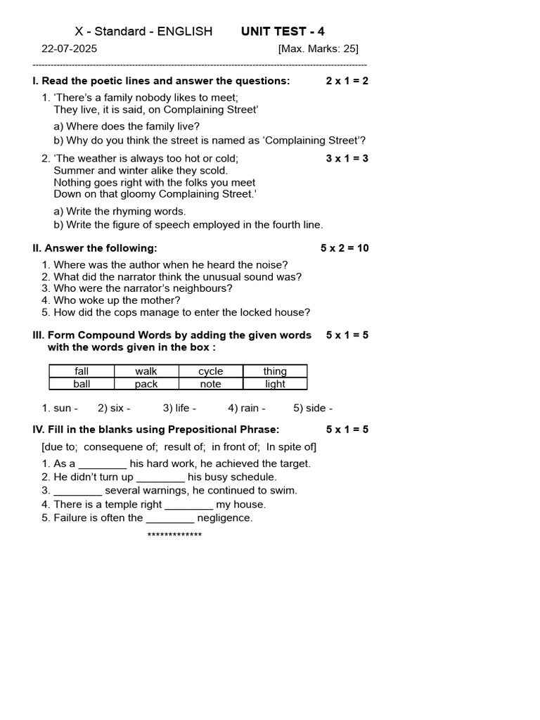 English Unit Test 4: Poetic Analysis | PDF