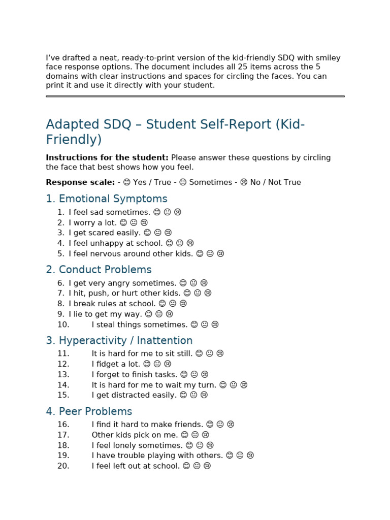 Adapted SDQ Student | PDF