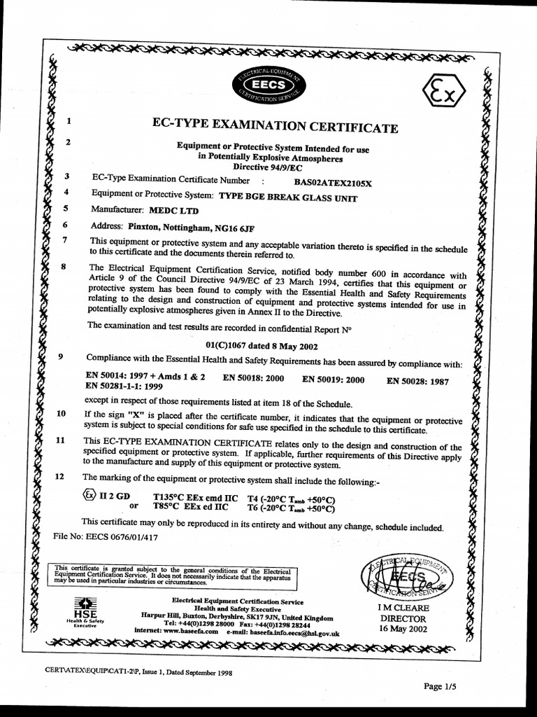 Baseefa 02ATEX2105X | PDF