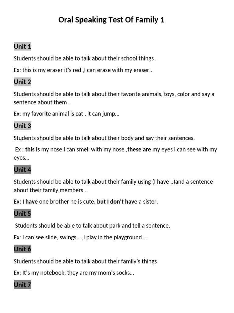 Oral Speaking Test of Family 1 | PDF