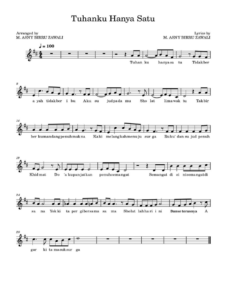 Partiture Tuhanku Hanya Satu | PDF