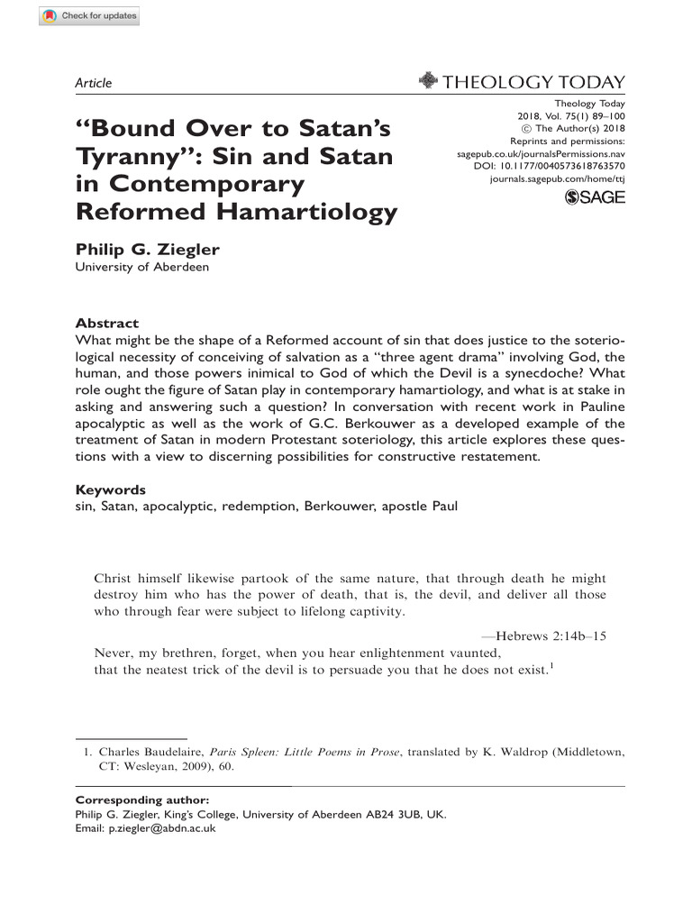 Sin and Satan in Reformed Theology | PDF | Satan | Karl Barth