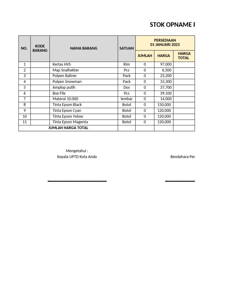 Stok Opname Persediaan ATK 2023 | PDF