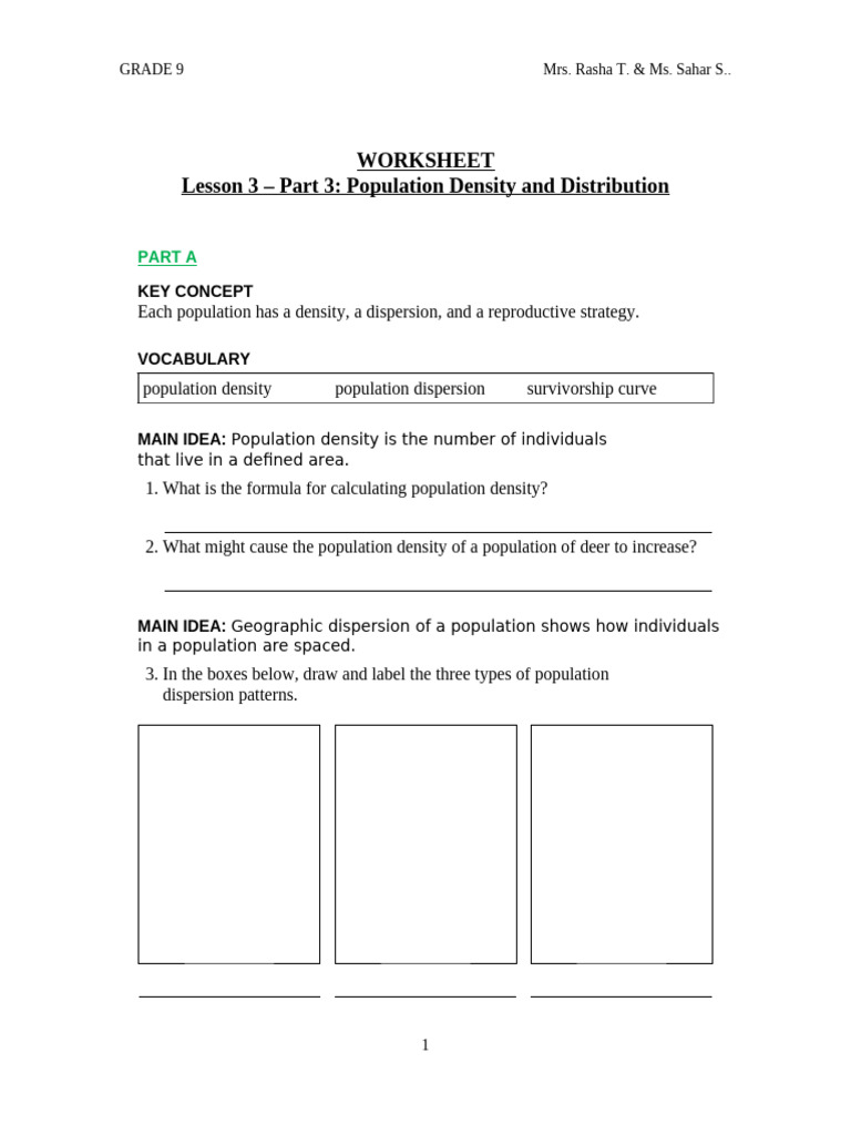Population Density and Distribution Worksheet | PDF | Biological ...