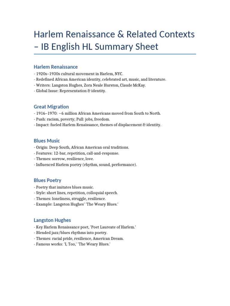 IB English HL Summary Sheet | PDF