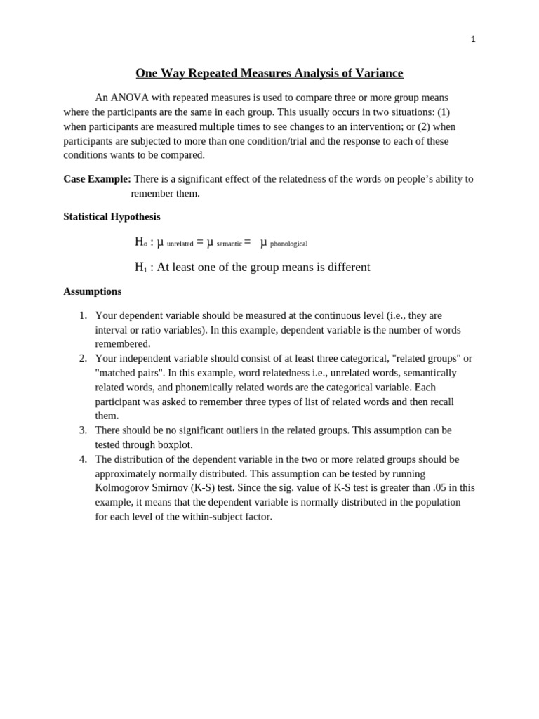 One Way Repeated Measure Anova | PDF | Analysis Of Variance | Normal ...