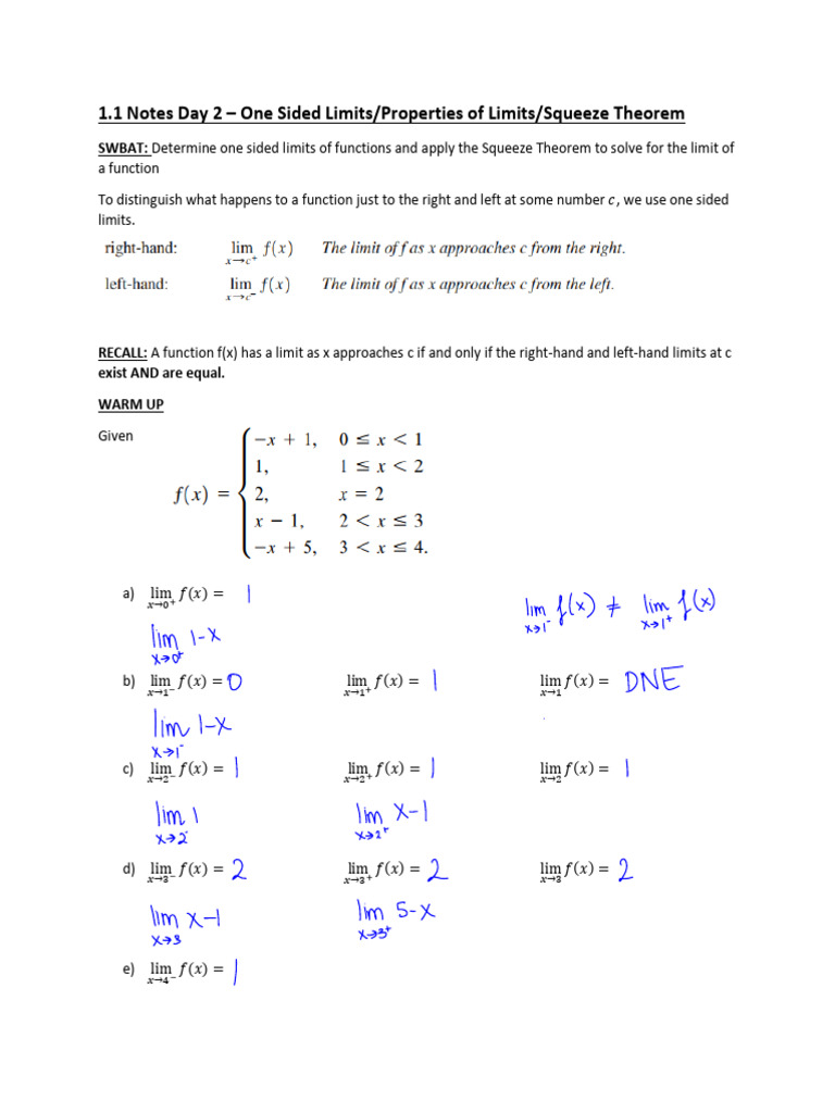 One-Sided Limits and Squeeze Theorem | PDF | Numbers | Real Number