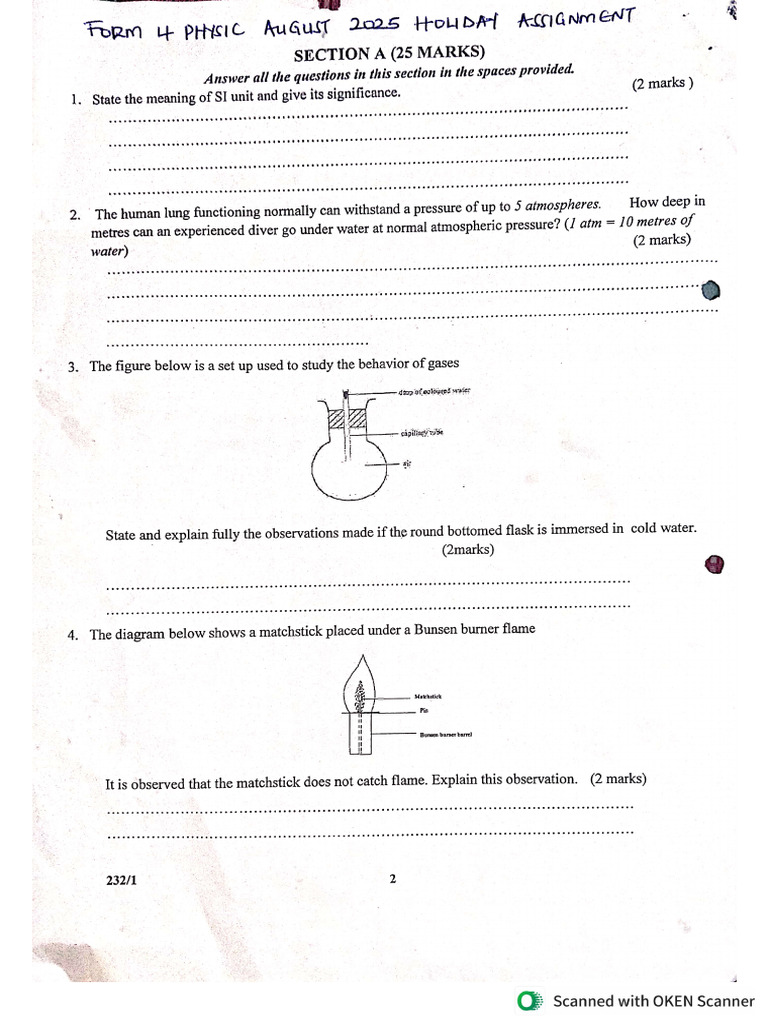 Form 4 Physics August Holiday Assignment | PDF