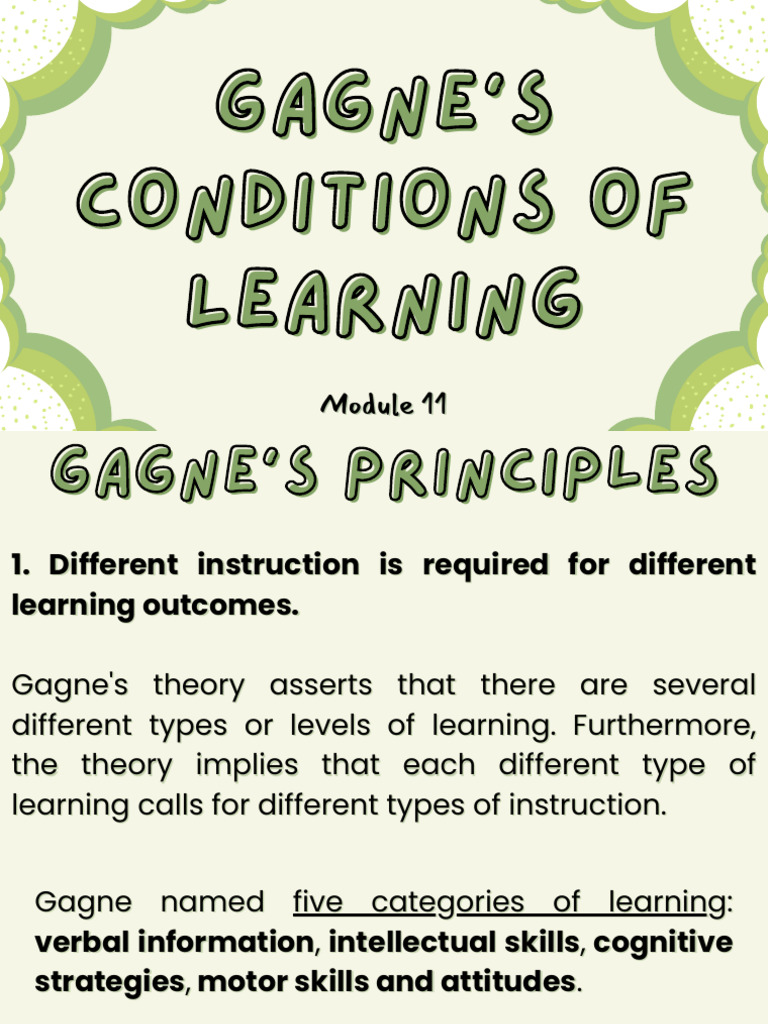 Module 11-Gagnes Conditions of Learning | PDF | Learning | Recall (Memory)