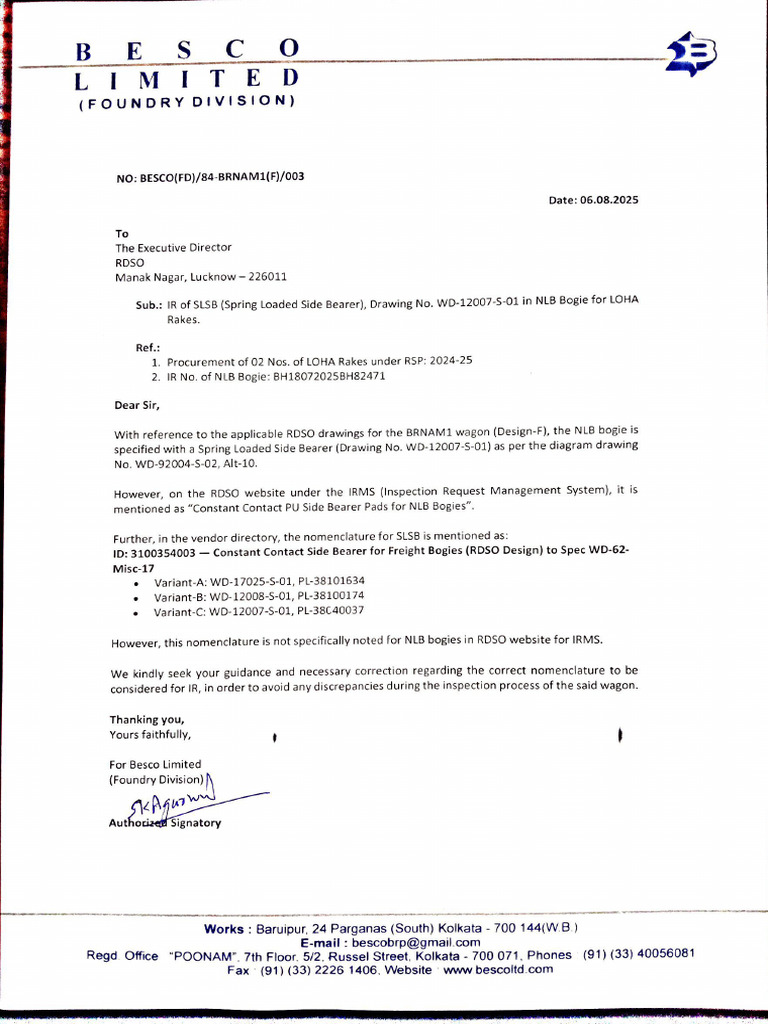 IR For SLSB in NLB Bogie For LOHA Rakes | PDF