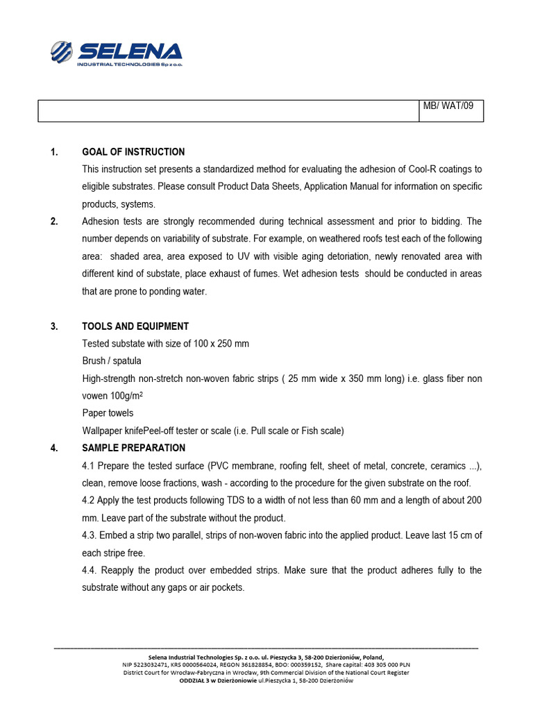 MB Wat Sit 09 Adhesion Testing Procedure Acc Astm D 903 | PDF ...
