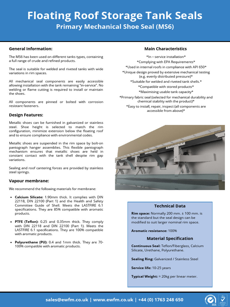 Primary Mechanical Shoe Seal MS6 Data Sheet | PDF | Welding | Construction