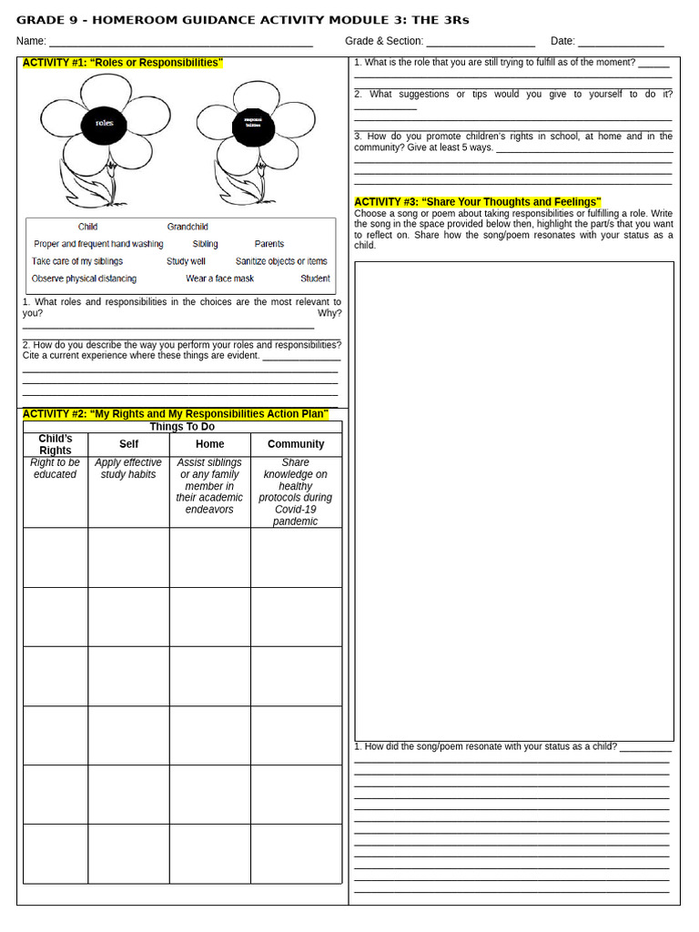 HGP Q1 Module3 The 3Rs Activity Sheet | PDF | Behavioural Sciences ...