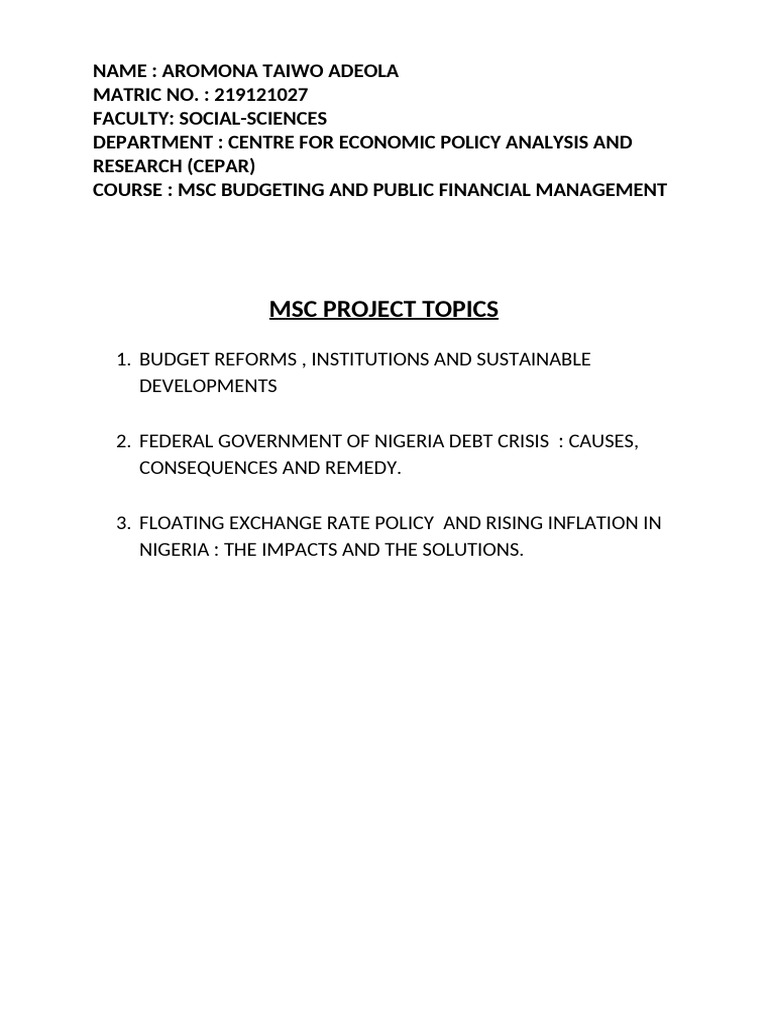 MSC Project Topics in Public Finance | PDF