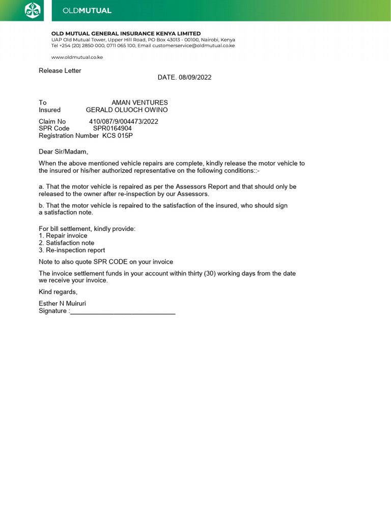 Release Letter - Kcs 015p | PDF