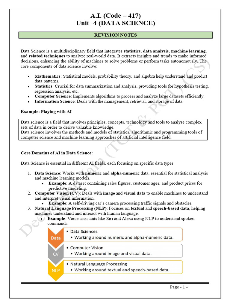 Data Science Overview for Class 10 | PDF | Artificial Intelligence ...