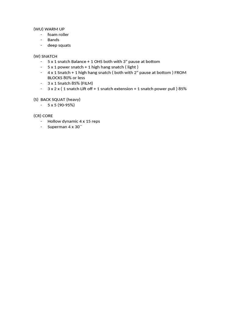 Snatch and Squat Workout Routine | PDF