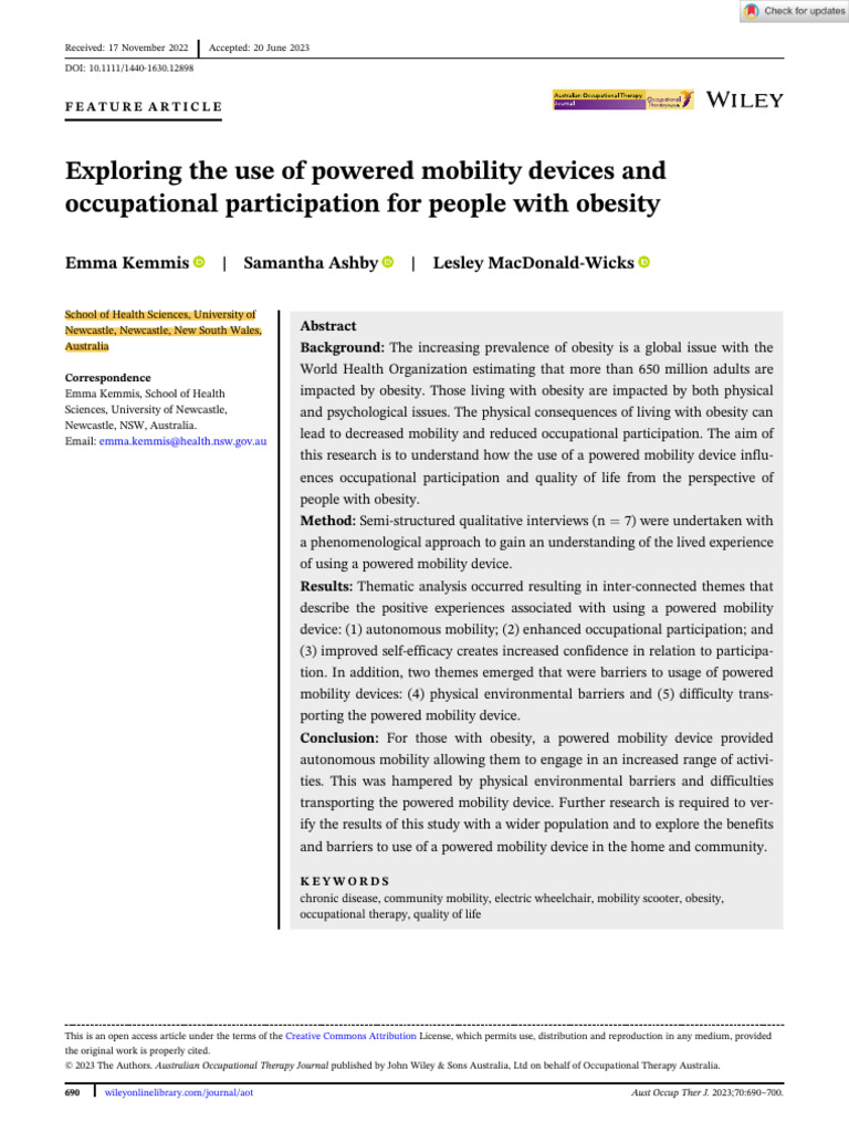 Exploring The Use of Powered Mobility Devices and Occupational ...
