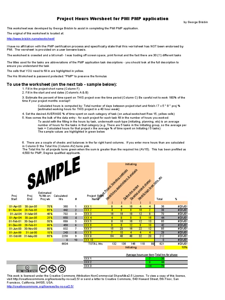 PMP Project Hrs Worksheet | PDF | Project Management Professional