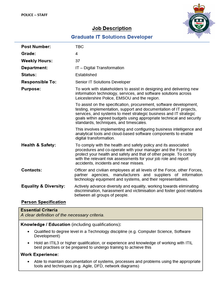 Graduate IT Solutions Developer | PDF | Software Development | Agile ...