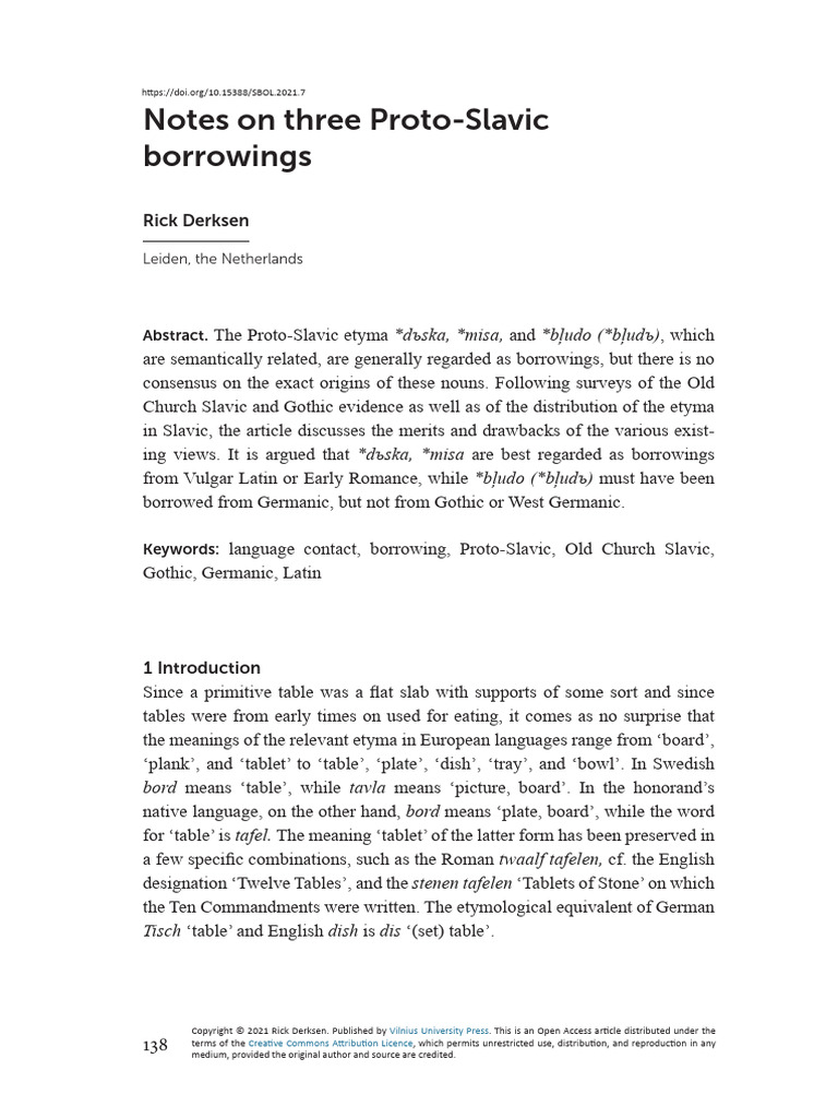 Proto-Slavic Borrowings: Etymological Insights | PDF | Grammatical ...