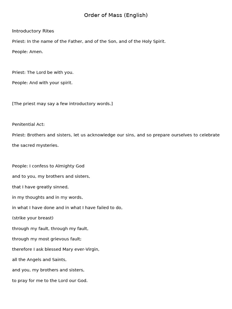 Catholic Mass Order of Service | PDF | Mass (Liturgy) | God The Father