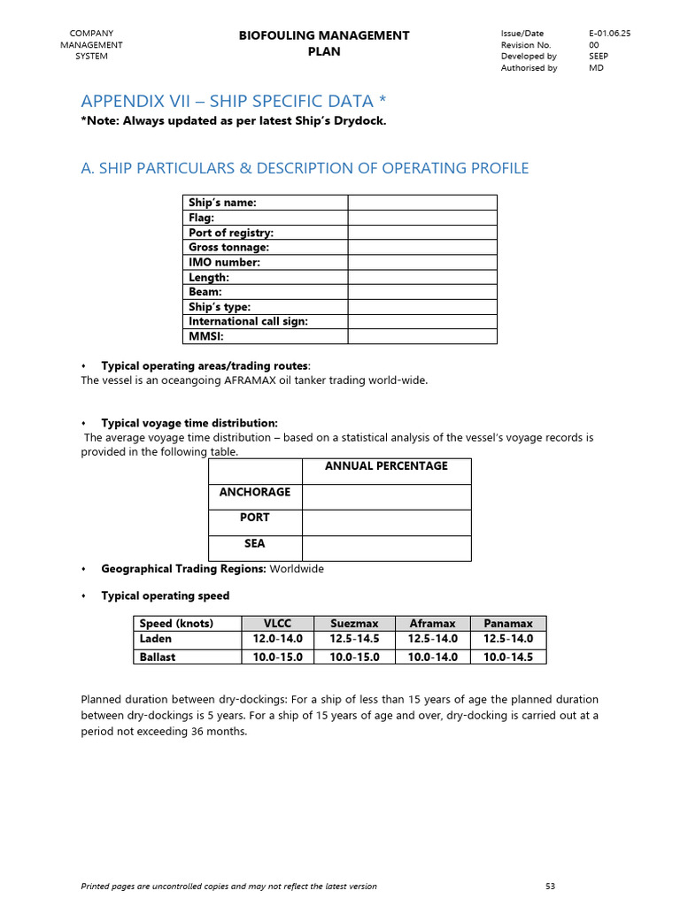Biofouling Management Plan Issue E-5 | PDF | Ships | Oil Tanker