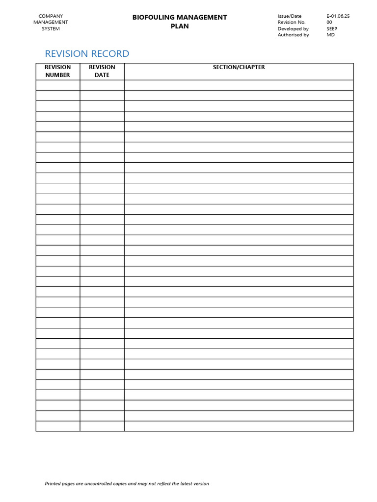 Biofouling Management Plan Issue E-1 | PDF | Ships