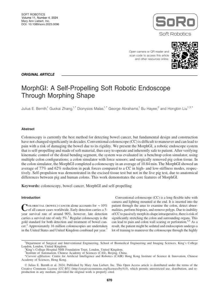 MorphGI: Innovative Soft Robotic Endoscope | PDF | Colonoscopy | Large ...