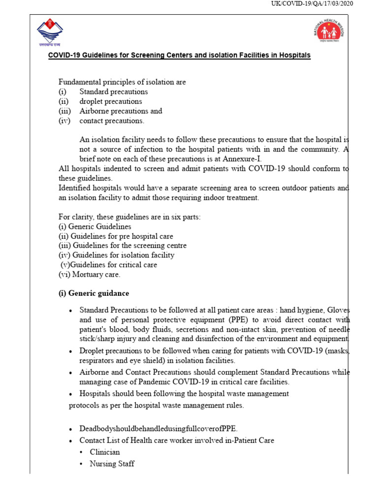 COVID-19 Hospital Isolation Guidelines | PDF | Medical Specialties ...