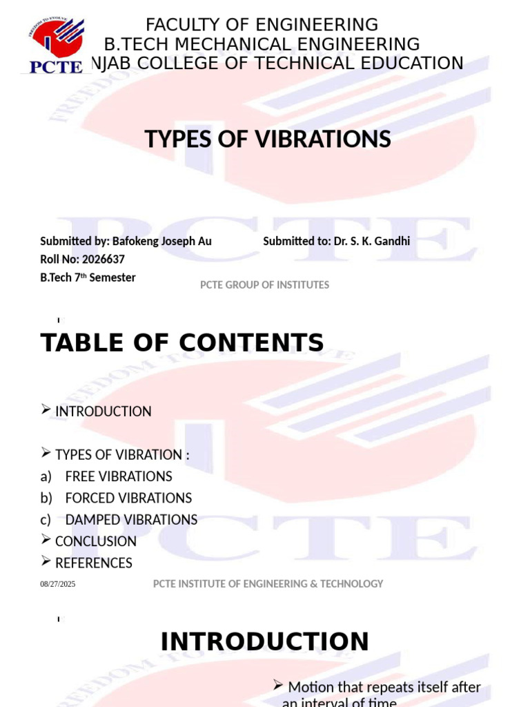 Types of Vibrations | PDF | Mechanics | Periodic Phenomena