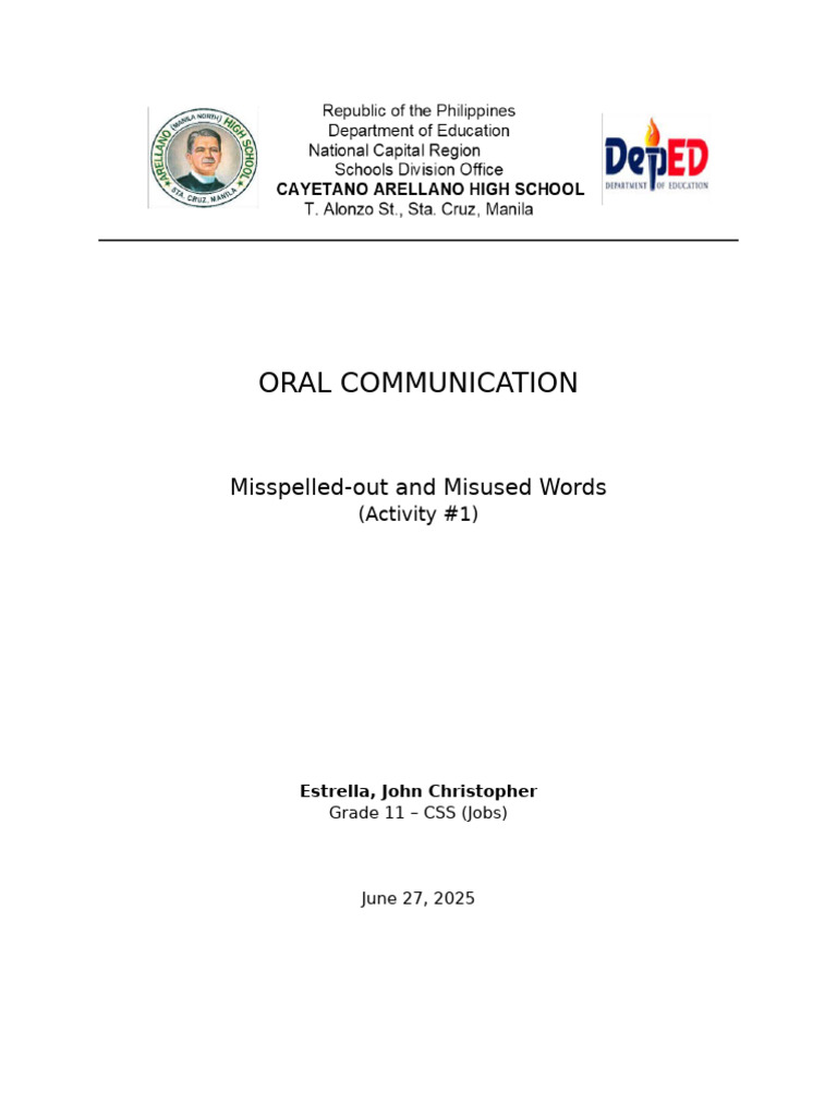 Oral Communication Front Page | PDF