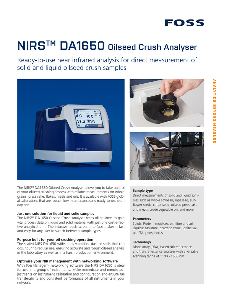 NIRS DA1650 Oilseed Analyzer Overview | PDF | Infrared | Vegetable Oil