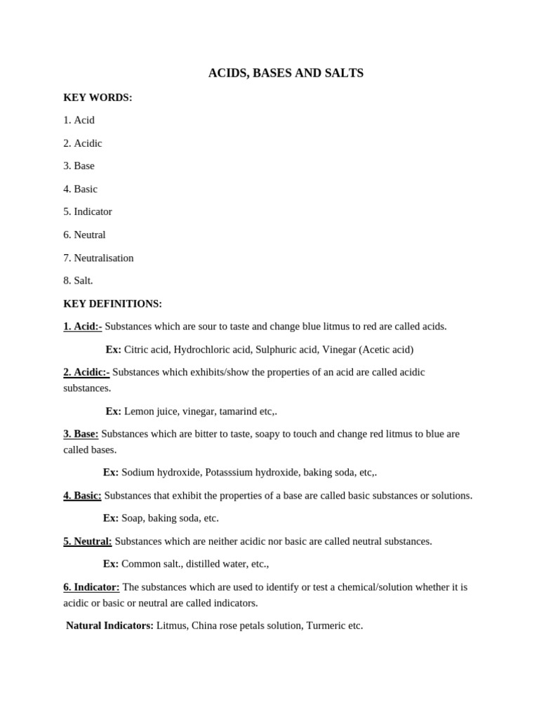 Examples of Acidic and Basic Salts | PDF | Acid | Soil