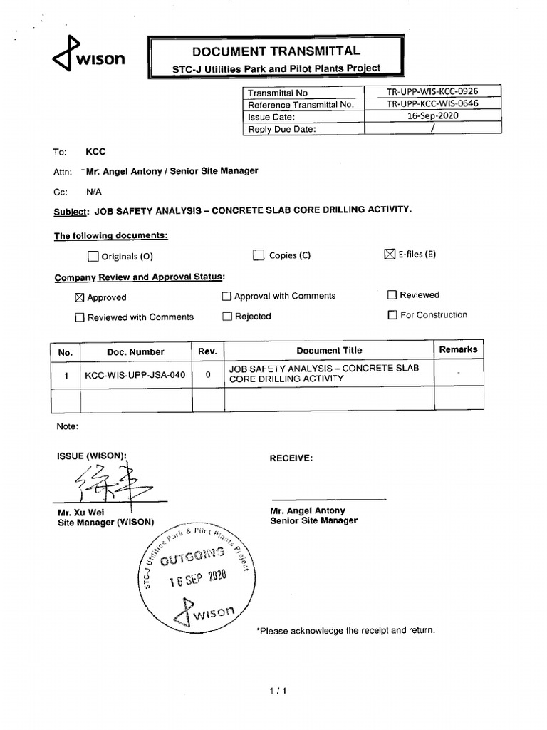 041 KCC Wis Upp Jsa 040 Concrete Slab Coredrilling Activity | PDF