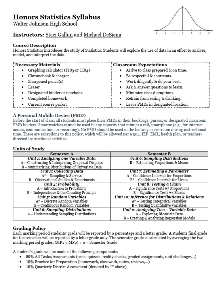 Honors Statistics Course Overview | PDF | Statistics | Mean