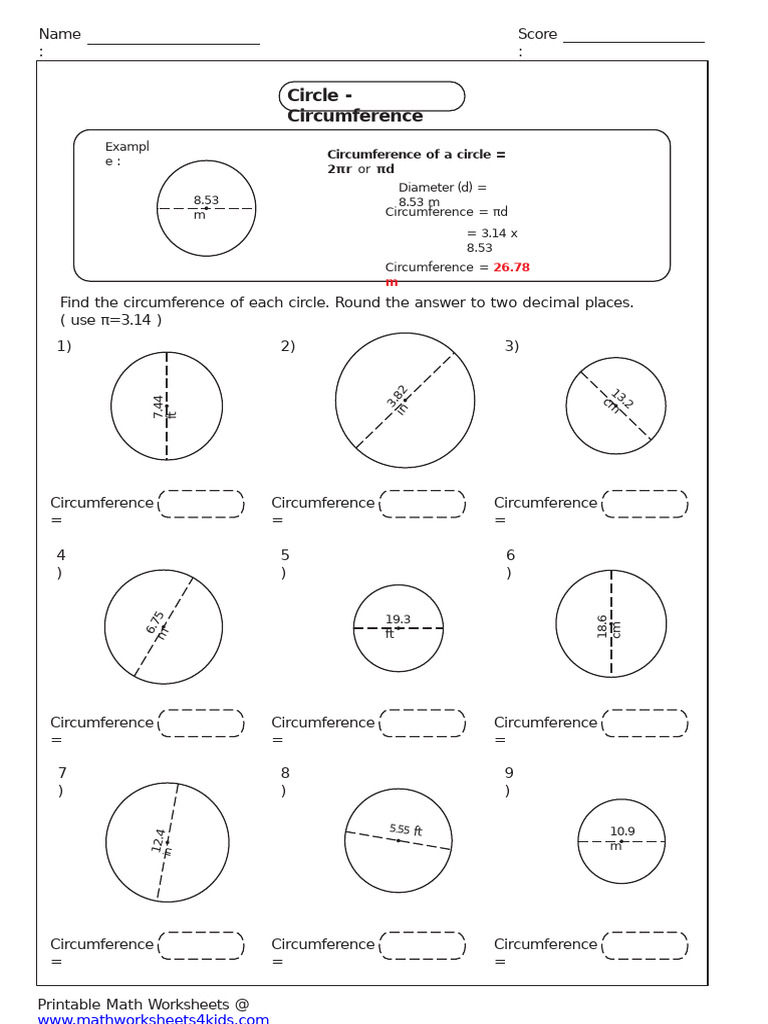 Circle Measurements Worksheet | PDF | Area | Circle