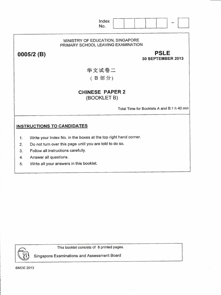 PSLE Chinese 2013 Paper 2 Booklet B | PDF