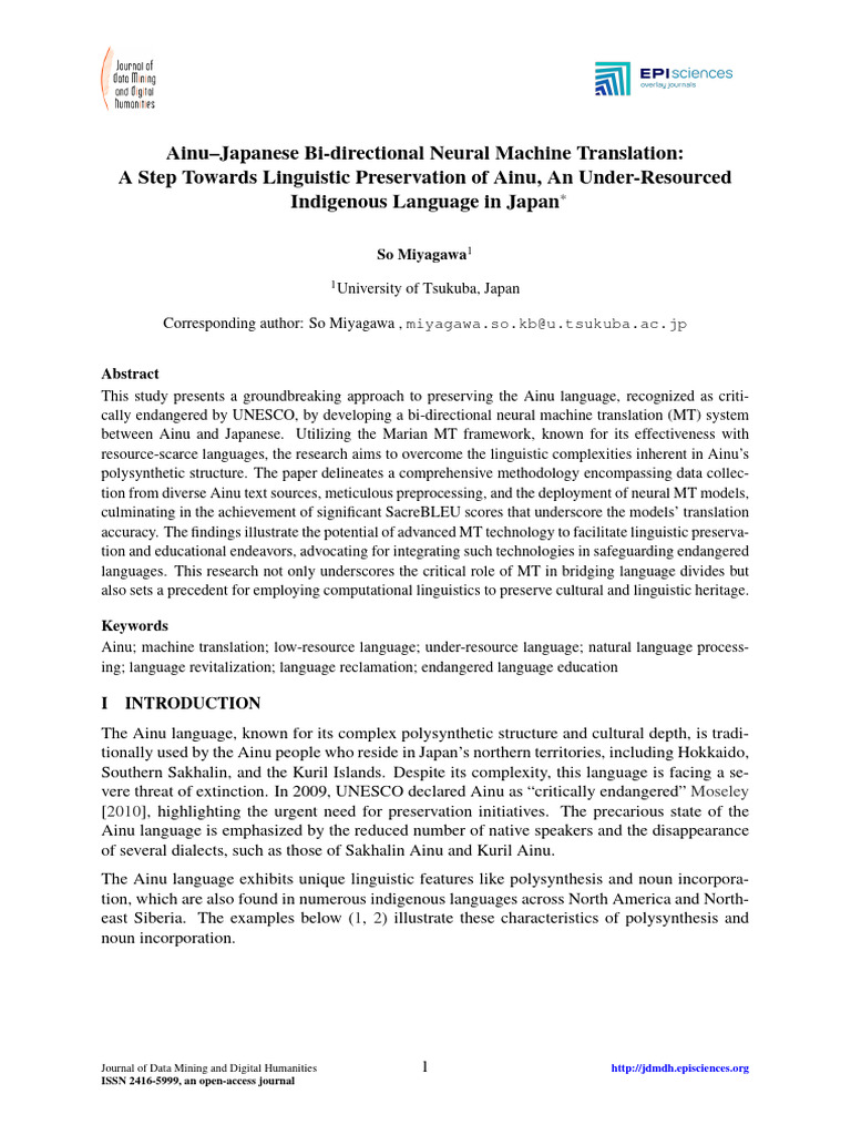 Ainu-Japanese Neural Translation System | PDF | Japanese Writing System ...