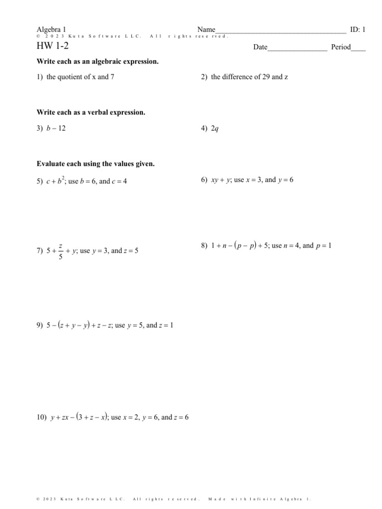 Math Algebra Homework Assignment For Students | PDF
