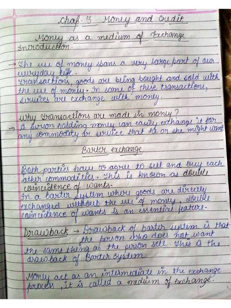Class 10 Economics Chap-3 Money and Credit Notes.. | PDF