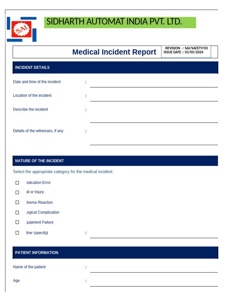 Medical Incident Report Template | PDF