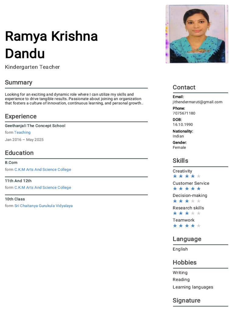 Ramya Krishna - Resume - 465 | PDF | Cognition | Intelligence