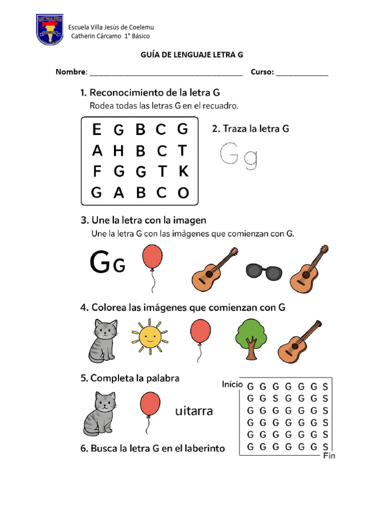Guía de Lenguaje Letra G | PDF