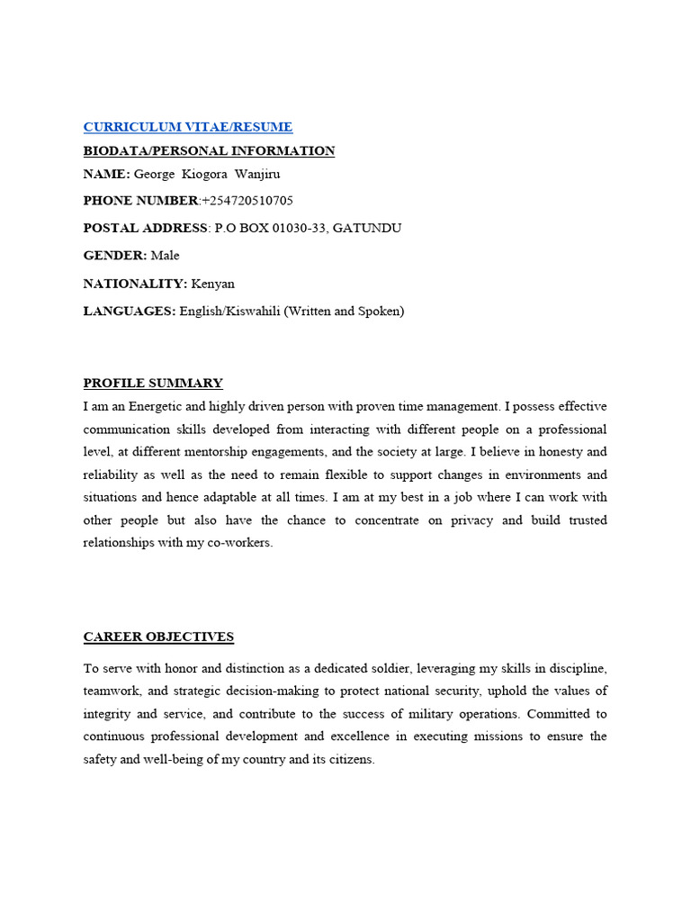 George Kiogora Wanjiru CV | PDF | Leadership