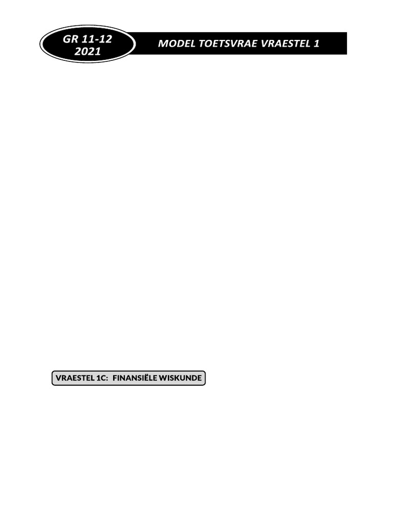 GR 1112 Vraestel 1 Vrae 2021 C Finansiele Wiskunde Dbo Lettertipe | PDF