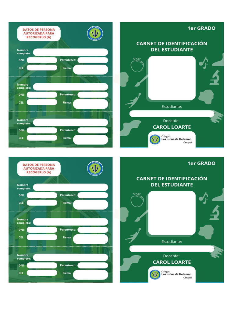 Carnet de Identificación Escolar Infantil | PDF