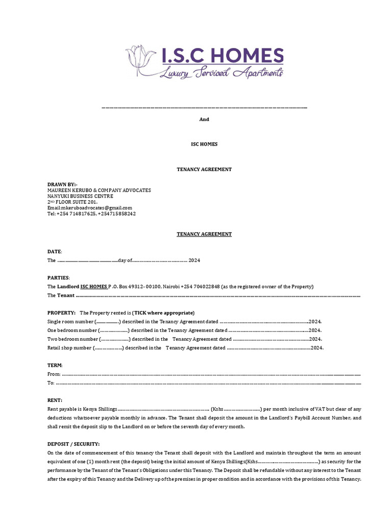 2 Draft Tenancy Agreement 2024 Isc Homes | PDF | Leasehold Estate | Landlord