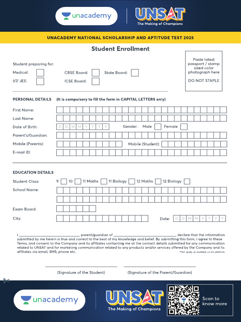 Unsat Registration Form | PDF